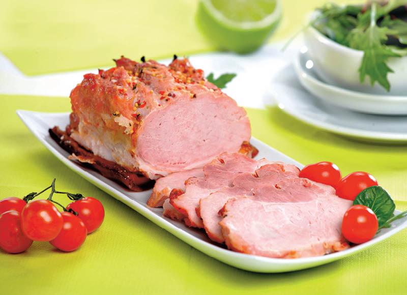 „Keptas kiaulienos kumpis su oda (karštoje vitrinoje)“ parduotuvėje ...