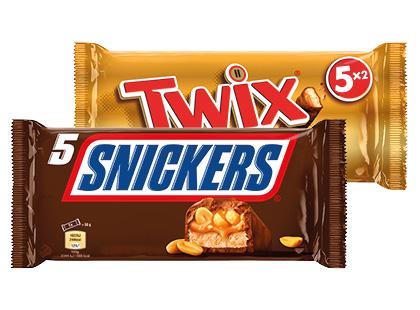 „Šokoladiniai batonėliai SNICKERS; TWIX, 2 rūšių, 1 pak. (5 vnt. x 50 g ...