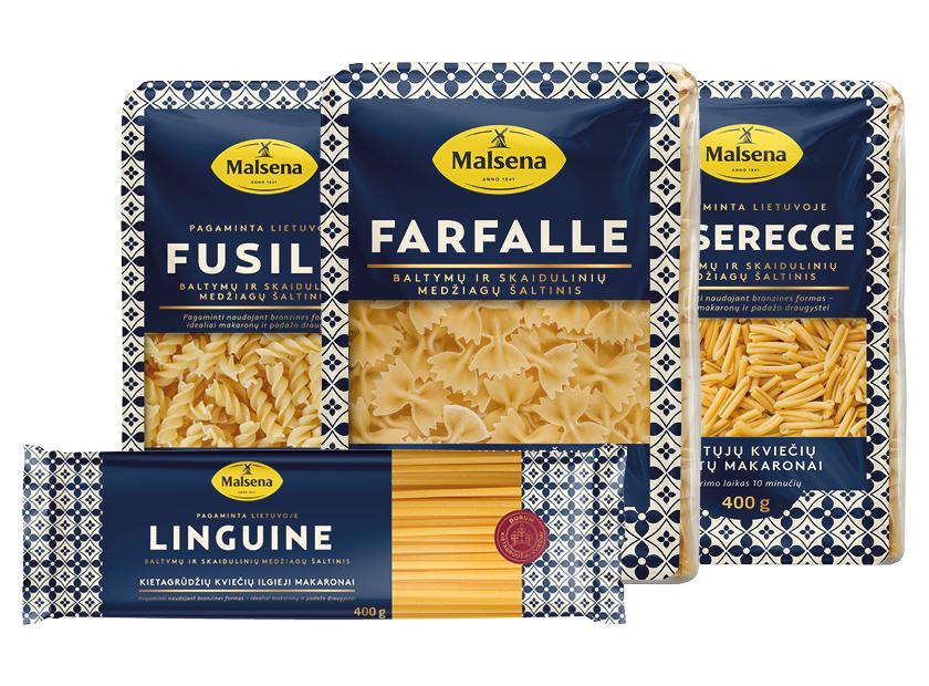 „Kietagrūdžių kviečių makaronai MALSENA, 10 rūšių, 2 pak. x 400 g ...