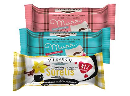 „VILKYŠKIŲ varškės sūreliai, 12 rūšių, 24–28 % rieb., 3 vnt. x 40 g ...