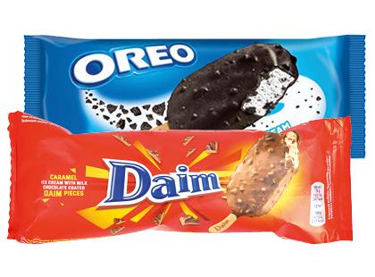 „Valgomieji ledai ant pagaliuko DAIM; OREO, 2 rūšių, 65–70 g ...