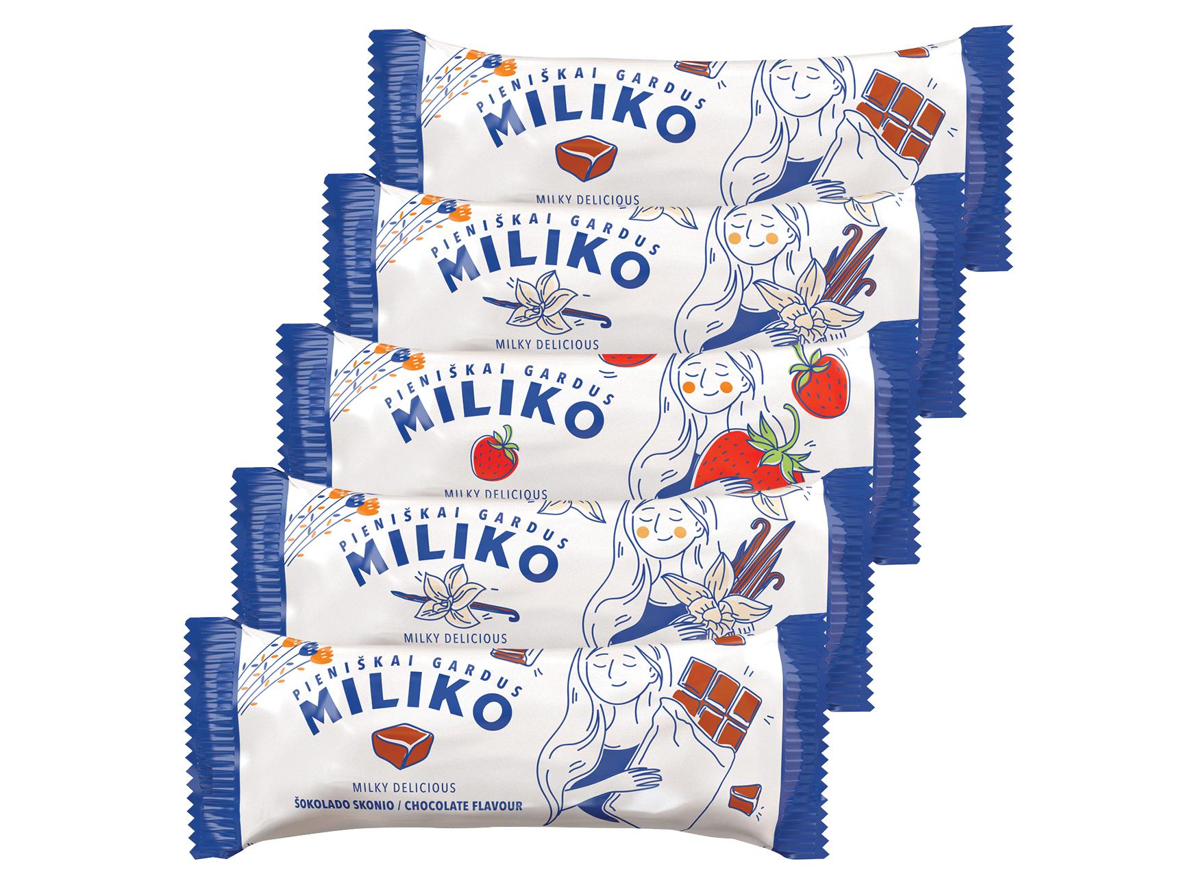 „SU PROGRAMĖLE! Glaistytas desertas MILIKO, 23 % rieb., 5 x 35 g, 3 ...