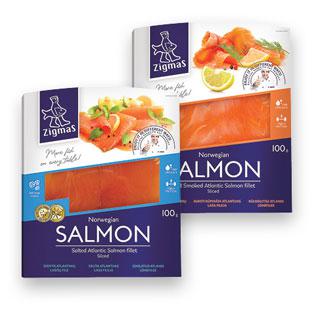 „Pjaustyta lašišų filė vakuume ZIGMAS (2 rūš.), 100 g/pak ...